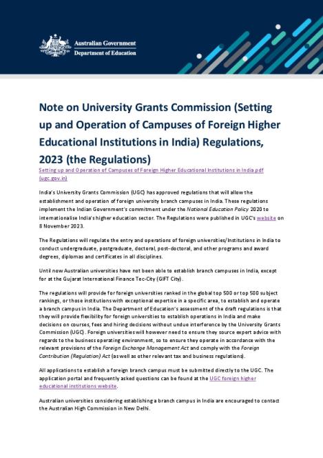 Setting up and Operation of Campuses of Foreign Higher Education Institutions in India ...